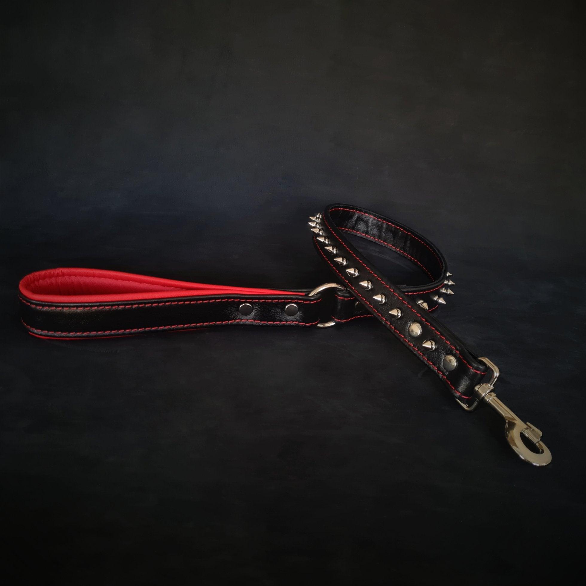 Bestia genuine leather black spiked leash – Bestia Collars