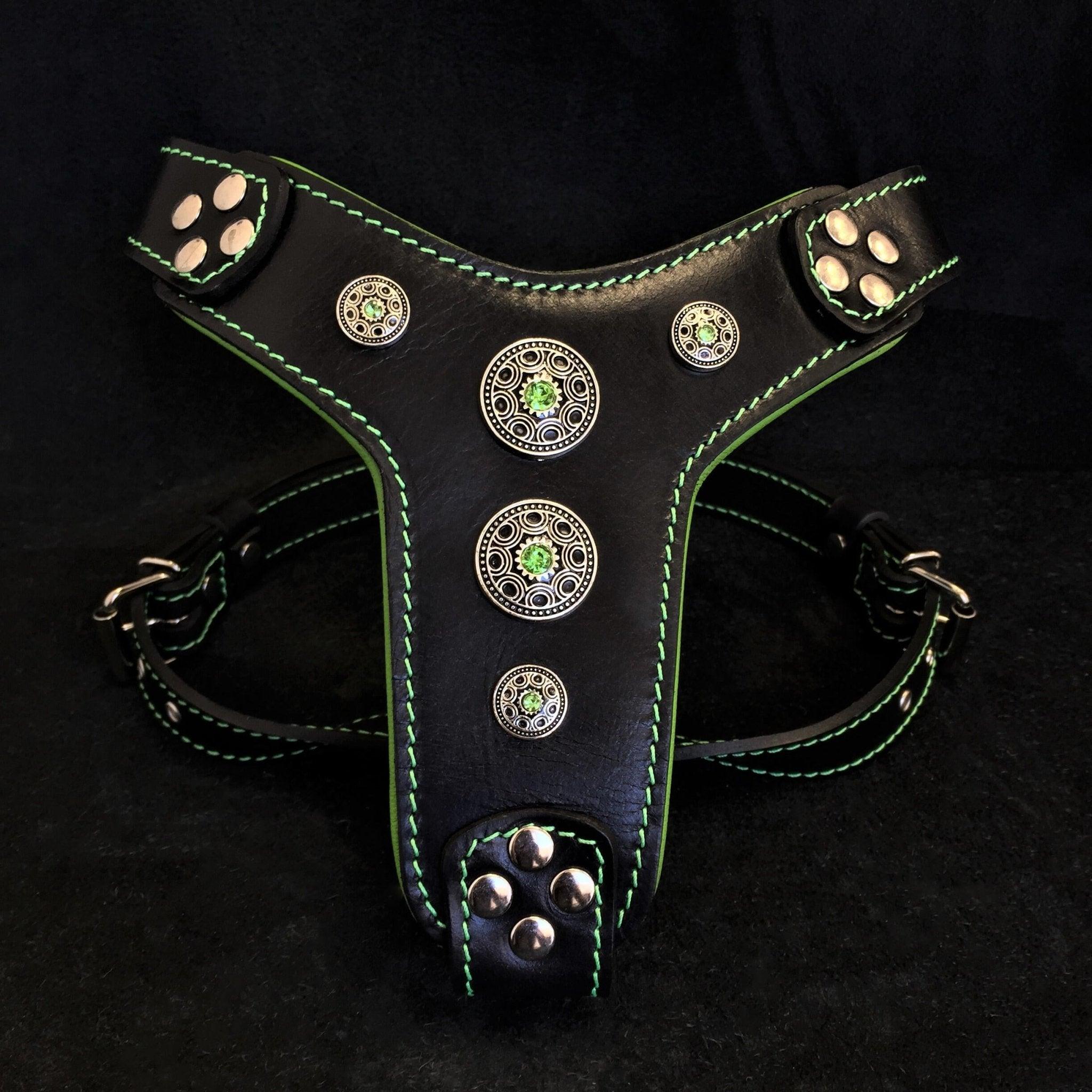 The ''Bijou'' harness Black & Green Small to Medium Size – Bestia Collars