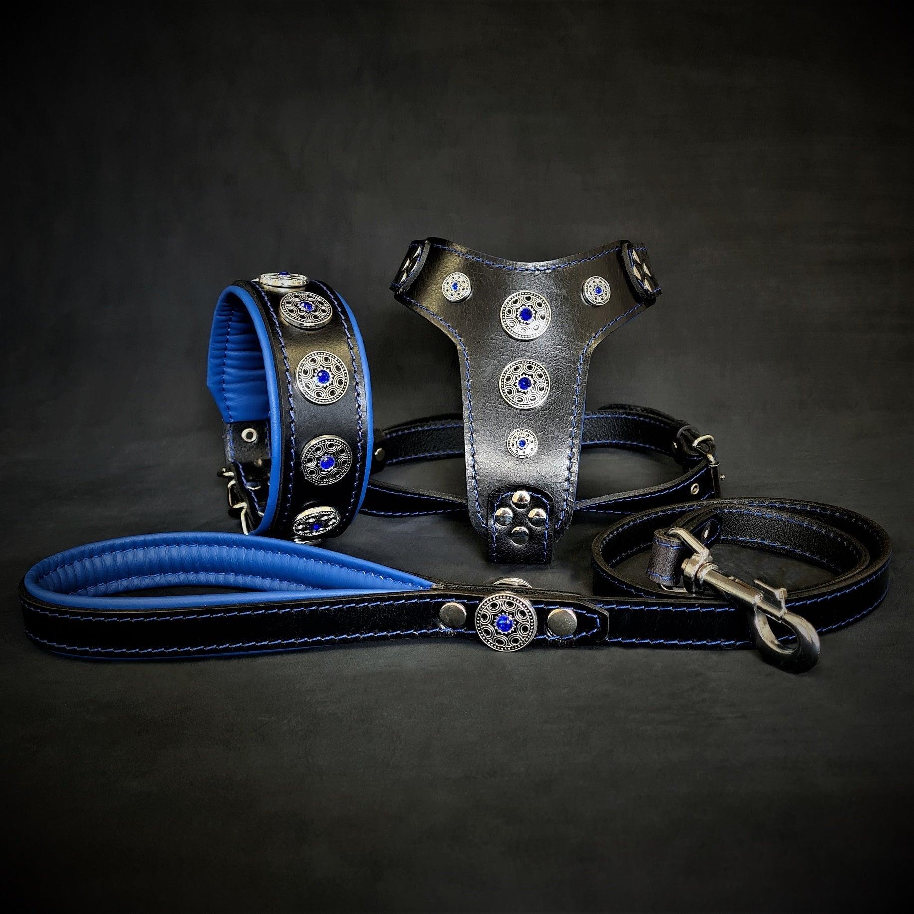 The ''Bijou'' SET - Collar, Harness, Leash. Blue – Bestia Collars